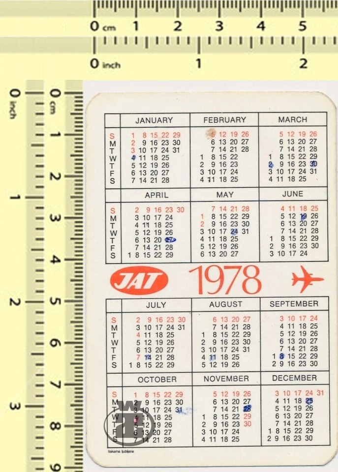 JAT Yugoslav Airlines Caravelle SE-210 Postcard Calendar 1978 1963 ...
