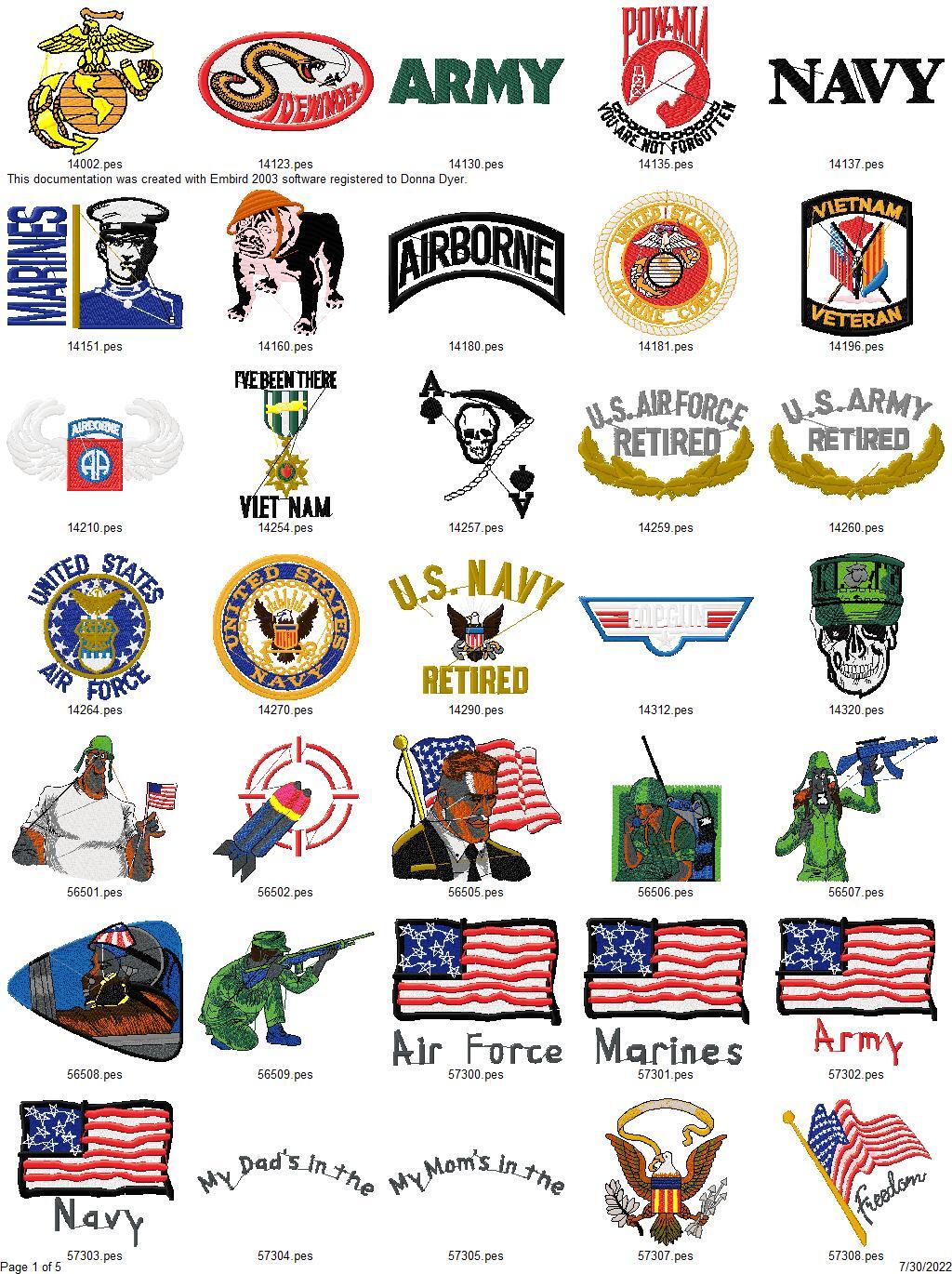 147 MILITARY COLLECTION MACHINE EMBROIDERY DESIGNS PES USB | eBay