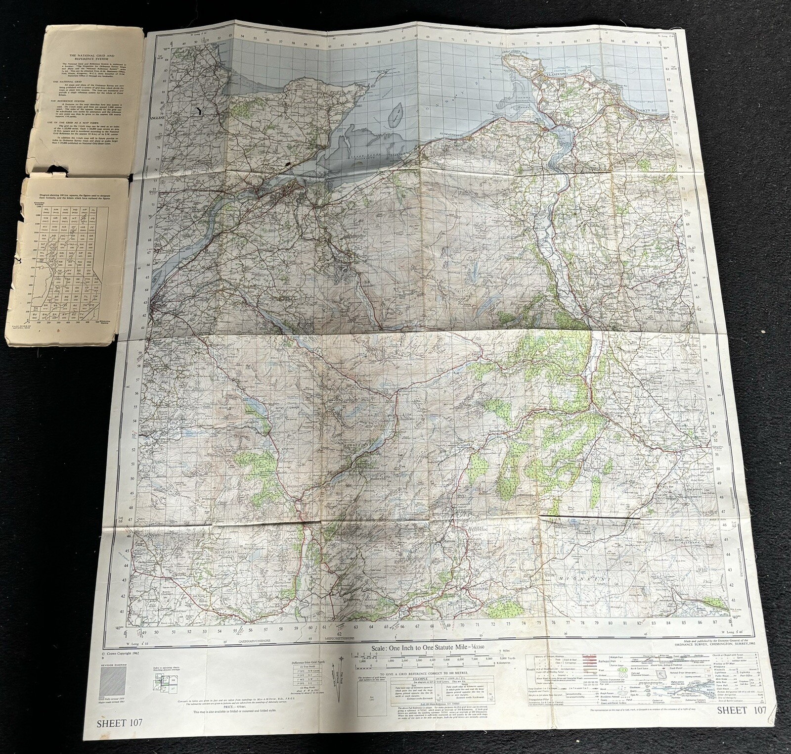 Ordnance Survey One Inch Cloth Map - Snowdon - Sheet 107 - 1962 | eBay