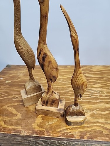 Vintage Hand-Carved Wooden Stork Sculptures – Set of 3 – 9", 12", 13 ...