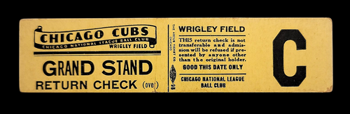 CHICAGO CUBS MLB BASEBALL GAME WRIGLEY FIELD GRAND STAND RETURN CHECK ...