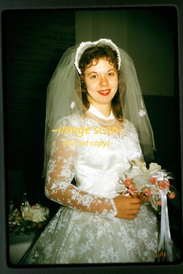 Portrait of Woman wearing a Wedding Dress in 1958, Kodachrome Slide ...