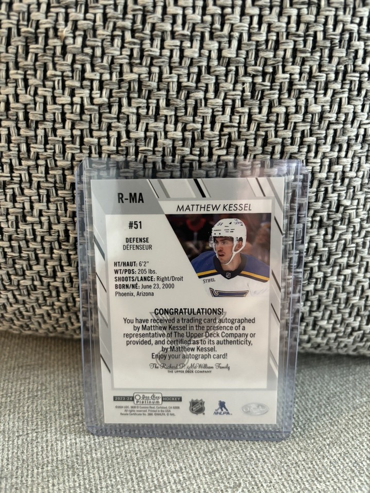2023-24 OPC Platinum Matthew Kessel Rookie Auto #R-MA St. Louis Blues ...