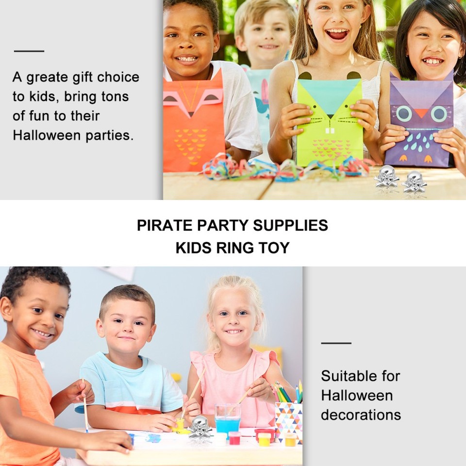 24pcs Kids Pirate Rings Finger Rings Pirate Dress UP Accessories Silver ...