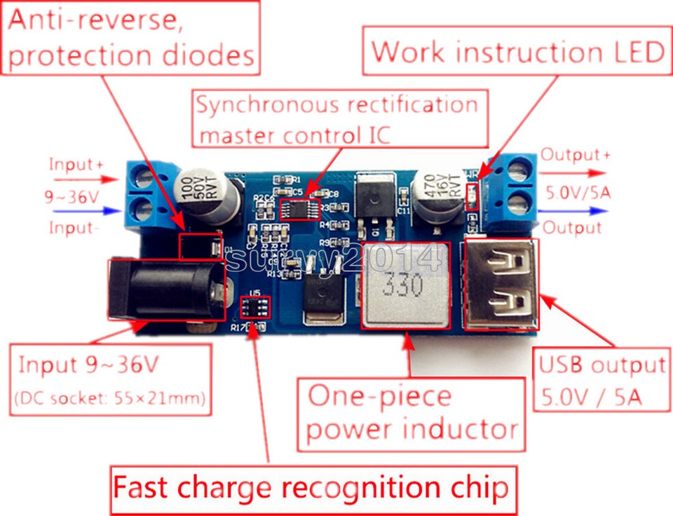 24V / 12V To 5V 5A Power Module DC-DC Step-Down Power Supply Converter ...