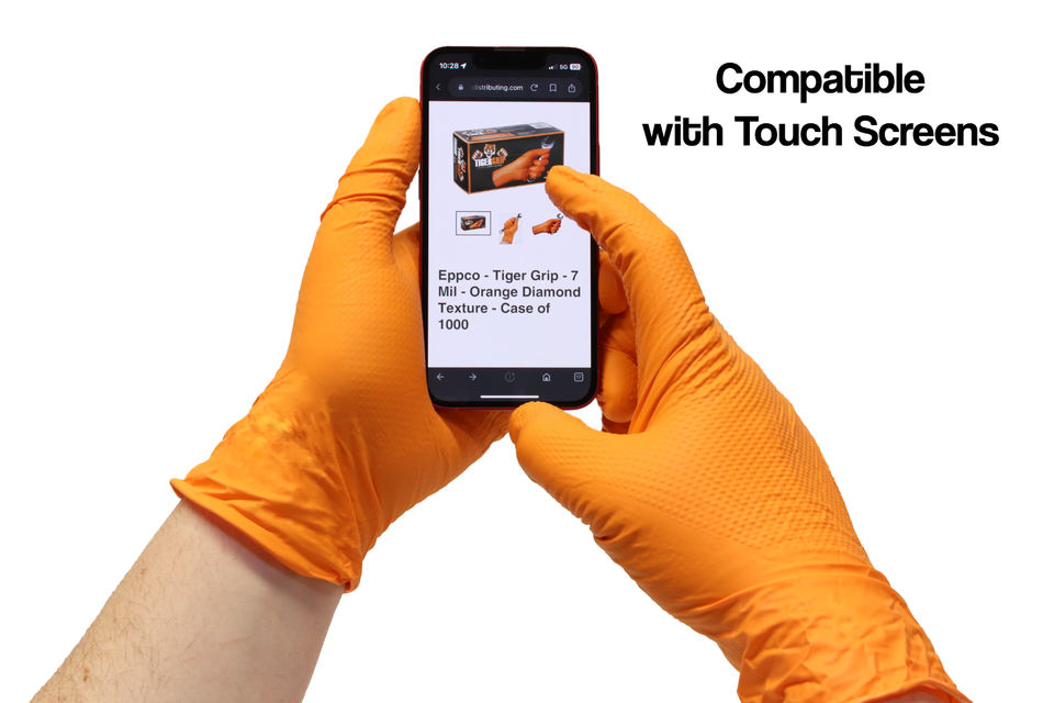 Tiger Grip Nitrile Gloves - 8MIL - Diamond Grip - Hi-VIS Orange - 10 ...