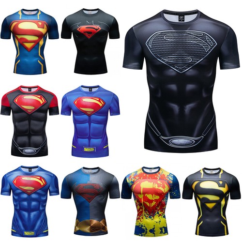 Men's T-shirts Superman Superhero Compression Tights Tops Short Sleeve ...