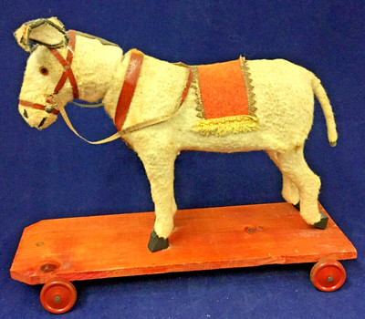 1930's Vintage German Donkey on Wood Pull Toy with Movable Wheels 10 ...