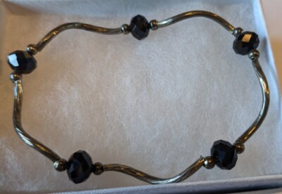 Expandable Bracelet Squiggly Metal Links with Black Beads | eBay