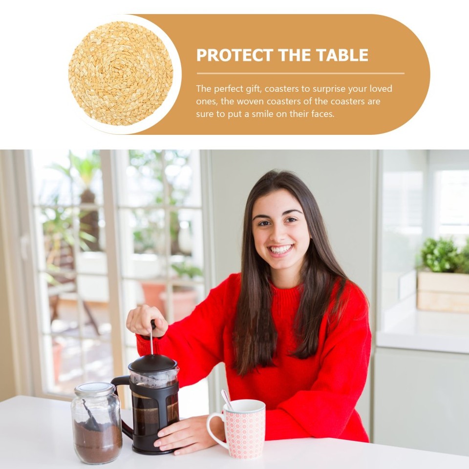 6 Pcs Woven Coaster Straw Home Table Decoration Outdoor Dining Coasters ...