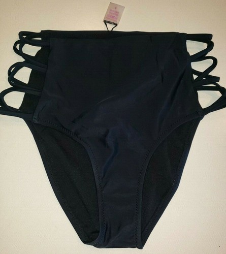 womens NEW NWT solid black SWIM BOTTOMS OPEN SIDES size small BEACH ...