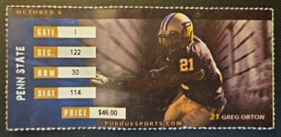 Purdue Penn State Football Ticket Stub 10/4 2008 Greg Orton Photo Evan ...