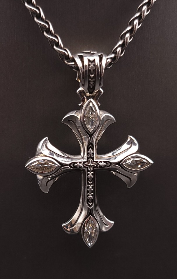NightRider Sterling Silver Red Tip Renaissance Moissanite Cross Pendant ...