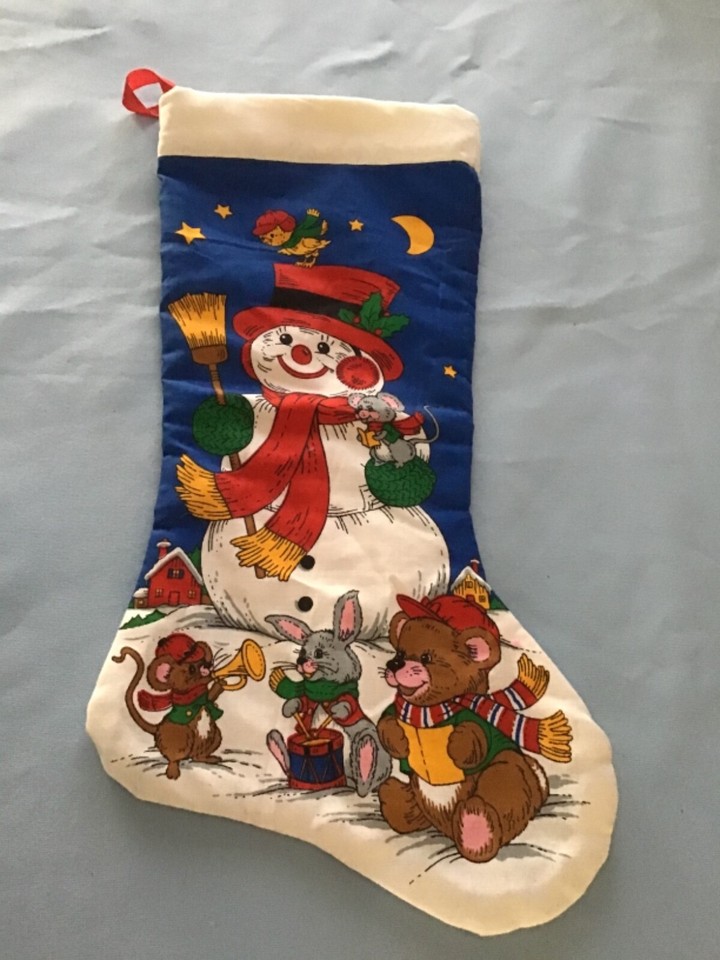 VINTAGE FINISHED CRANSTON CHRISTMAS STOCKING FABRIC PANEL SANTA SNOWMAN ...