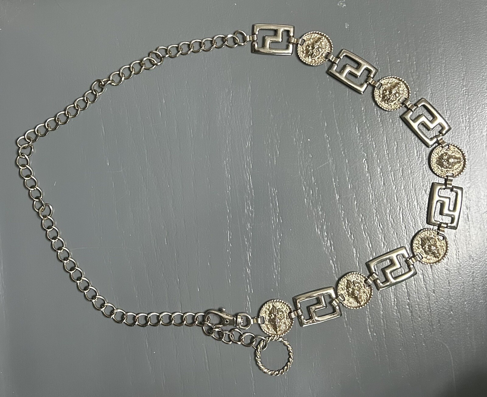 Vintage Medallion Lion Head & Greek Key Chain Belt Ma… - Gem