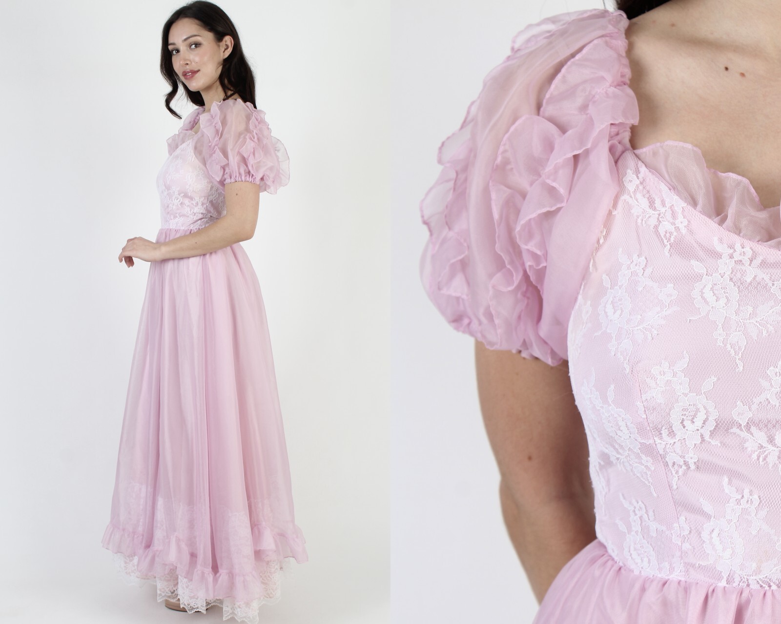 Vtg 70s Violet Puff Sleeve Full Skirt Prom Gown Long … - Gem