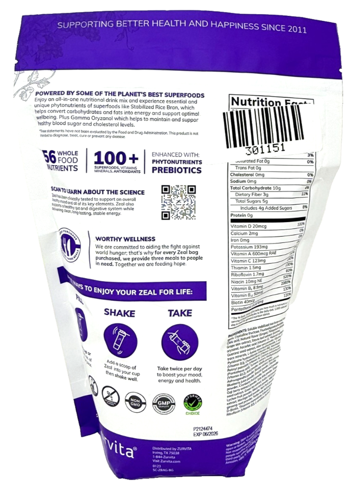 Zurvita Zeal for Life BOLD GRAPE Energy & Health Drink (14.8 oz) EXP 6/ ...