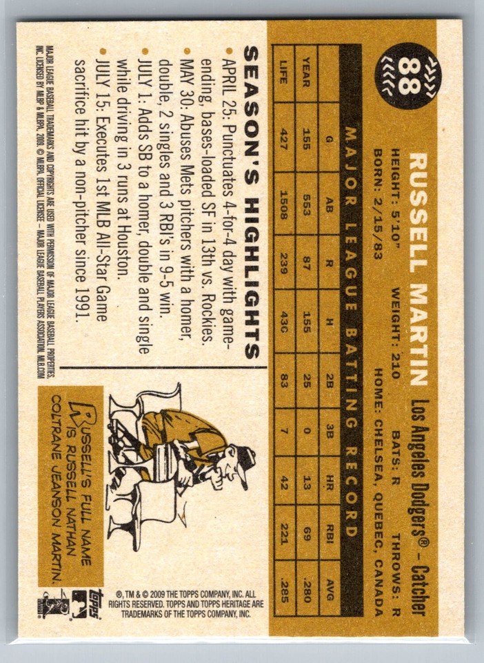 2009 Topps Heritage Baseball #88 Russell Martin Los Angeles Dodgers | eBay