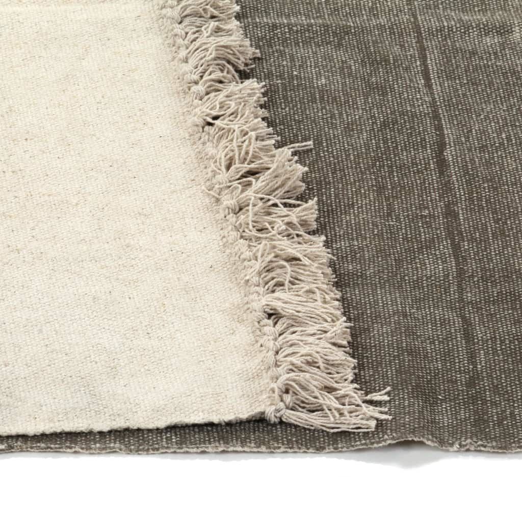 Area Rug With Tassels Rectangle Vintage Look Taupe Handwoven Cotton ...