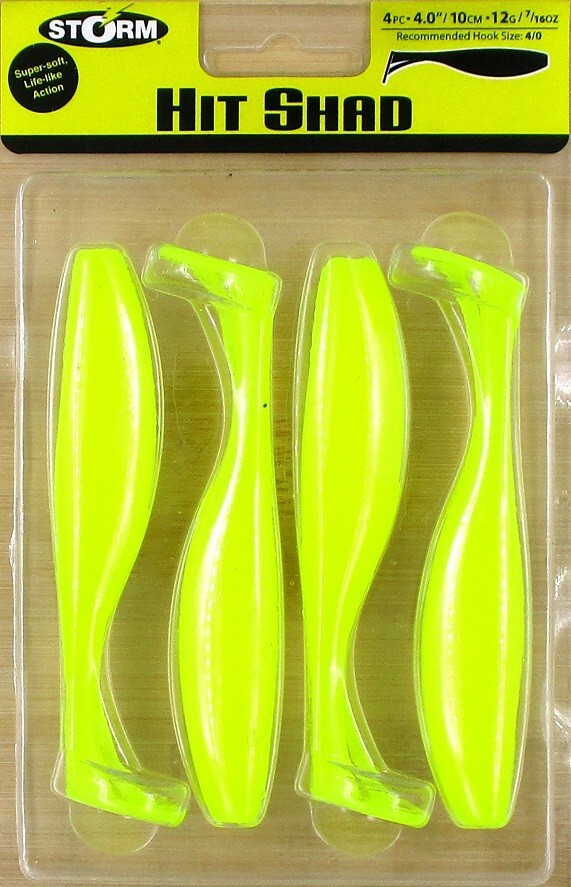 (4) Packs Storm 4" Hit Shad 7/16 Oz Swimbaits Chartreuse (4 Per Pack ...