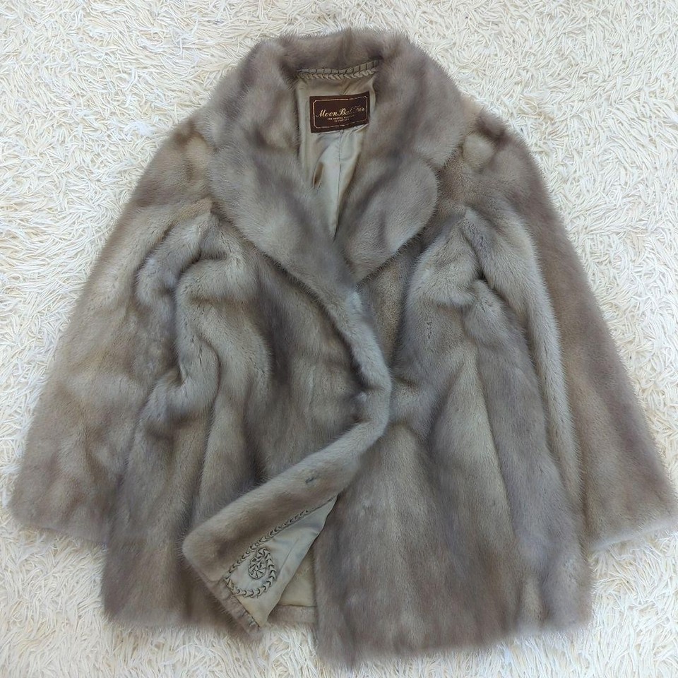 MOON BAT FUR Sapphire Mink Fur Jacket Coat Size M Gray From Japan | eBay