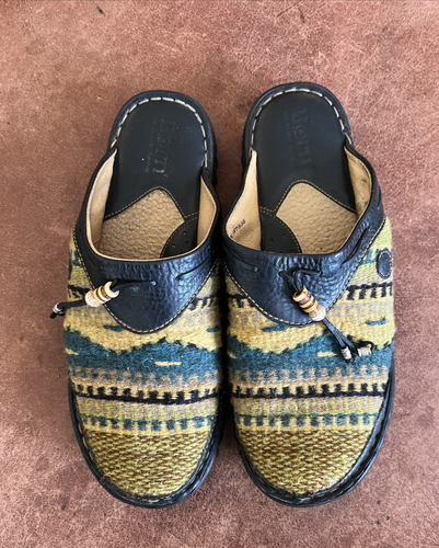 Born Women's 9 Mules Wool Leather Aztec Blanket Slip On Flats Clogs ...