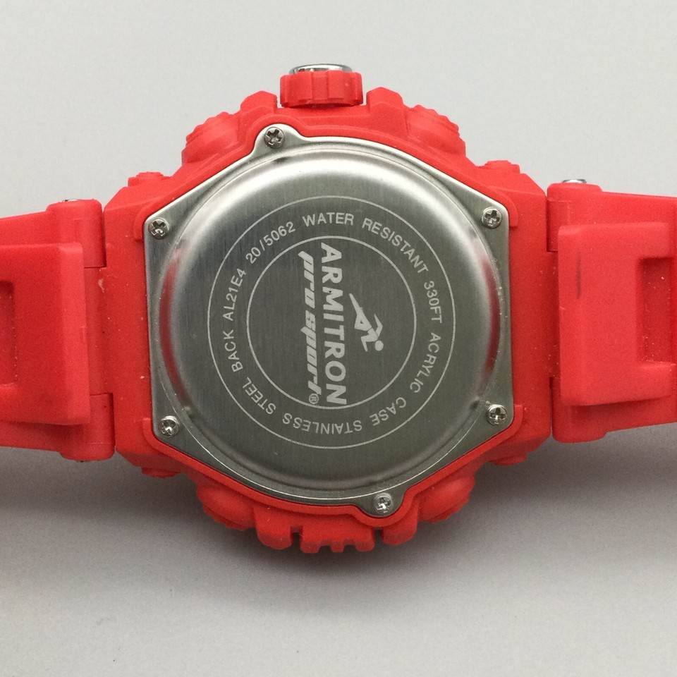 Armitron Pro Sport Watch Men 57mm Red Dual Time Timer Backlight New ...