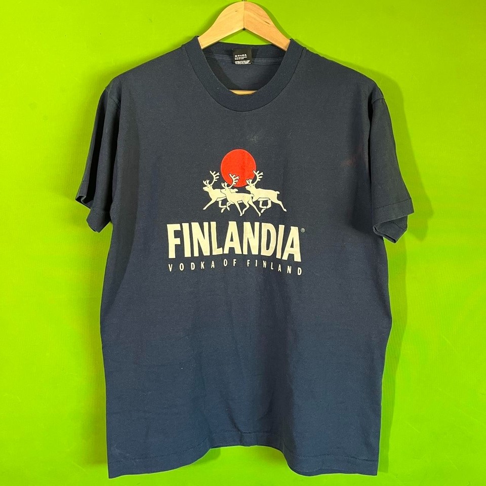 Large 80s Blue Finlandia Finland Vodka Single Stitch Tee | eBay