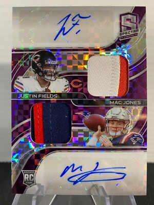2021 Spectra Justin Fields Mac Jones Autograph Auto RC Relic Purple 21/ ...