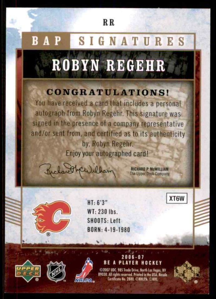 2006-07 BAP Signatures Robyn Regehr Auto Calgary Flames #RR | eBay