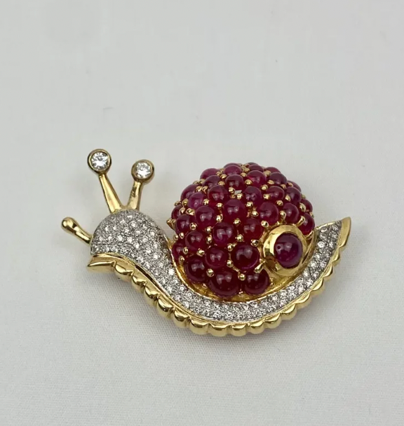 Vintage 18k Yellow Gold, Diamond and Ruby Snail Pin | eBay