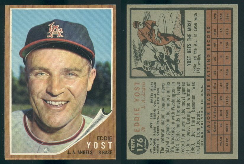 (47453) 1962 Topps 176 Eddie Yost Portrait Angels-NM | eBay