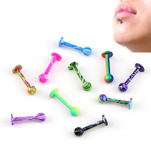 10PCS 16G Stainless Steel Tragus Ball Lip Labret Rings Bar Piercing ...