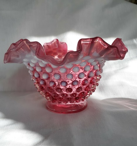 Fenton Art Glass Cranberry Opalescent Hobnail Bowl 4" Tall, 6.5 ...