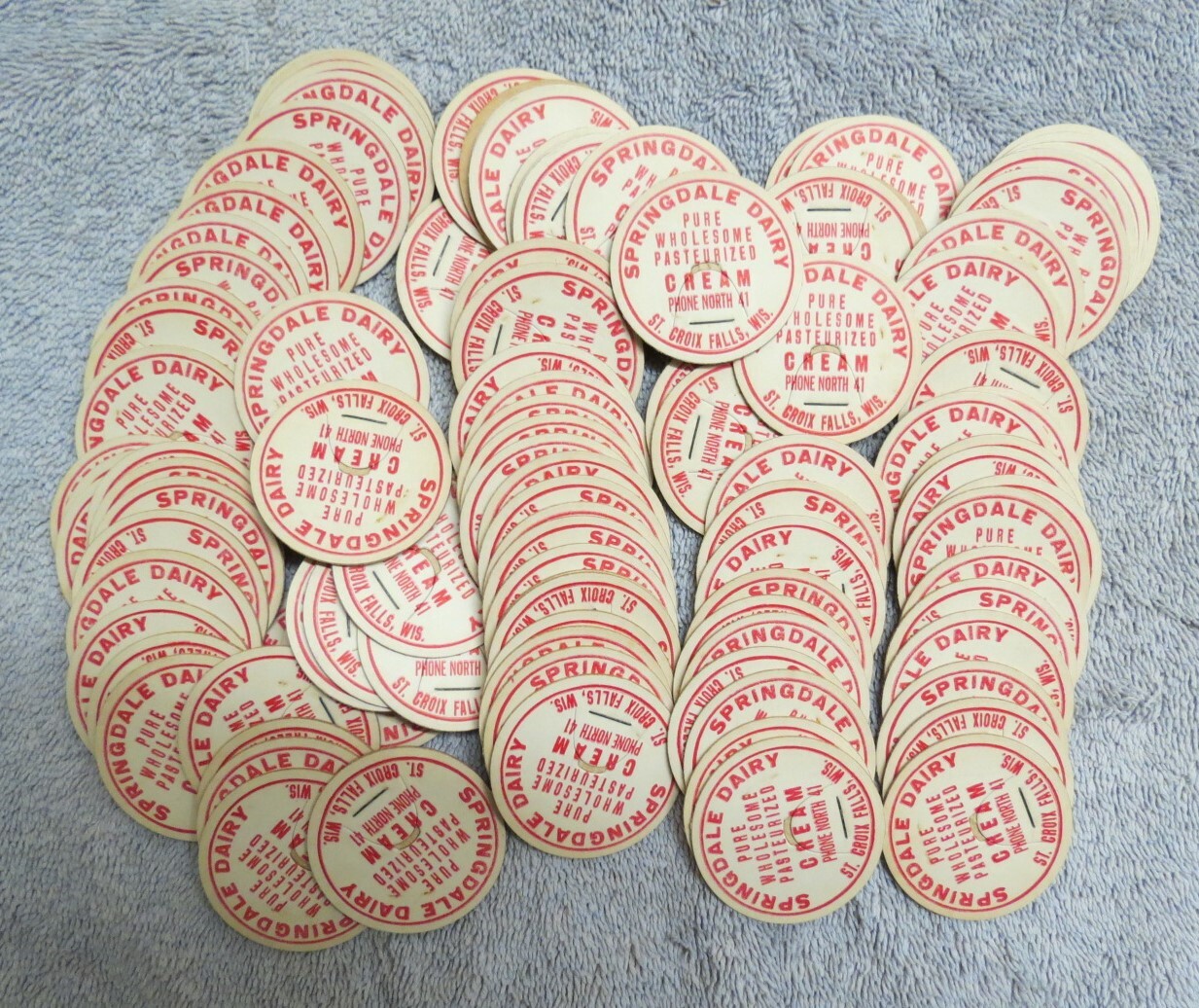 Milk Bottle Caps. SPRINGDALE DAIRY. ST CROIX FALLS, WI. Lot ...