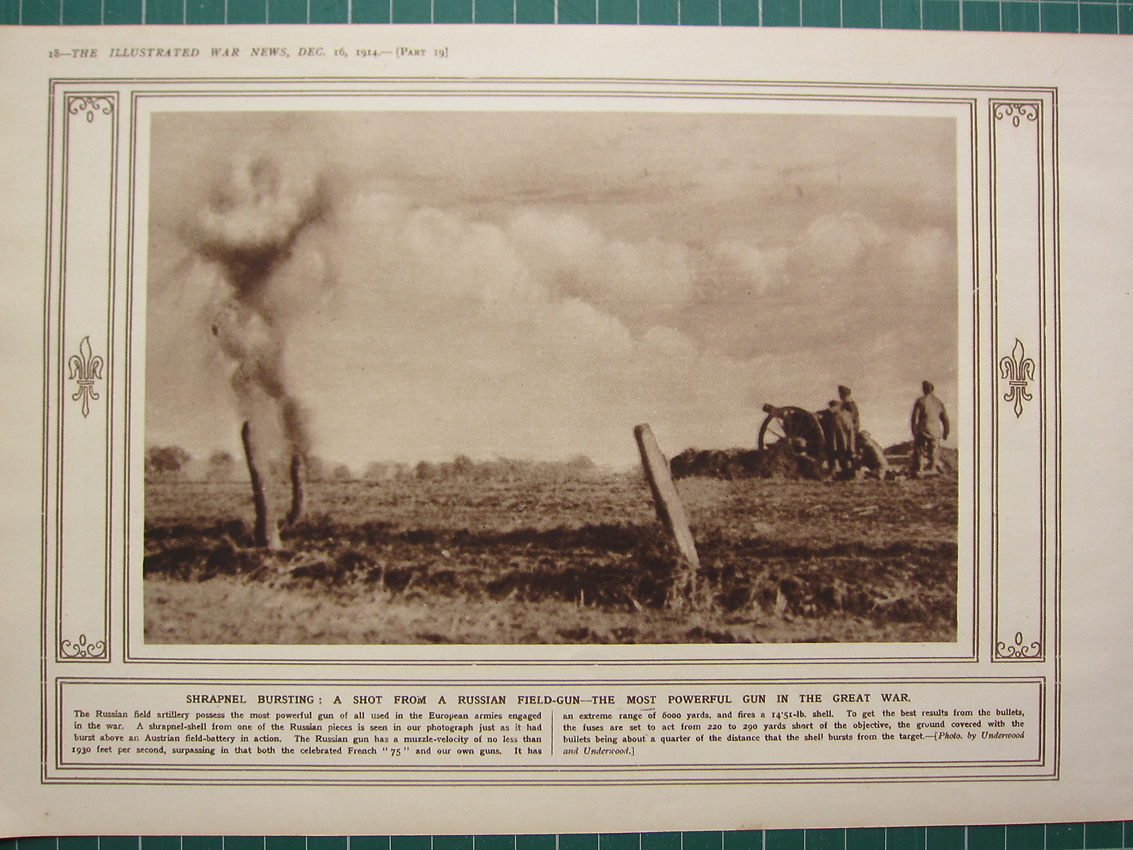 1915 WWI WW1 PRINT ~ SHOT FROM RUSSIAN FIELD-GUN IN GREAT WAR ...