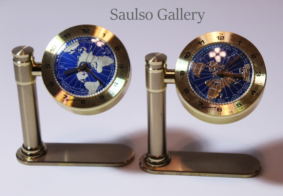rare set of two BENCHMARK 1960s world time table clocks from prominent ...