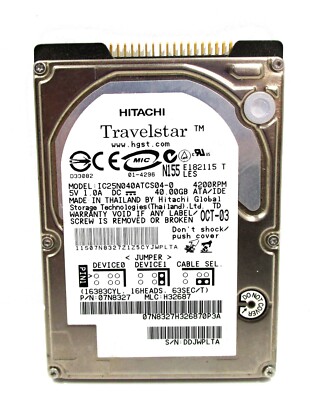 HITACHI IC25N040ATCS04 2.5" IDE Hard Drive 40GB 4200RPM | eBay