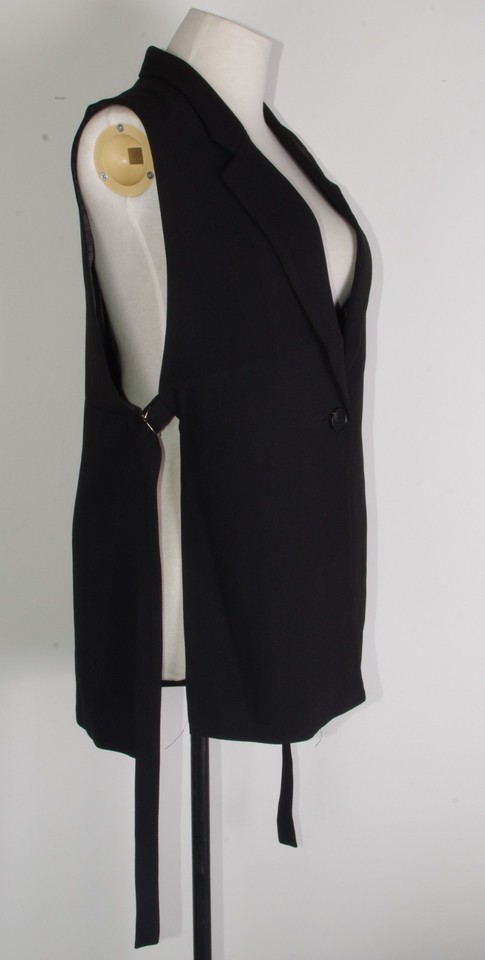 ZARA BLACK / WHITE WAISTCOAT WITH VENT LAPEL COLLAR OPEN SIDE ...
