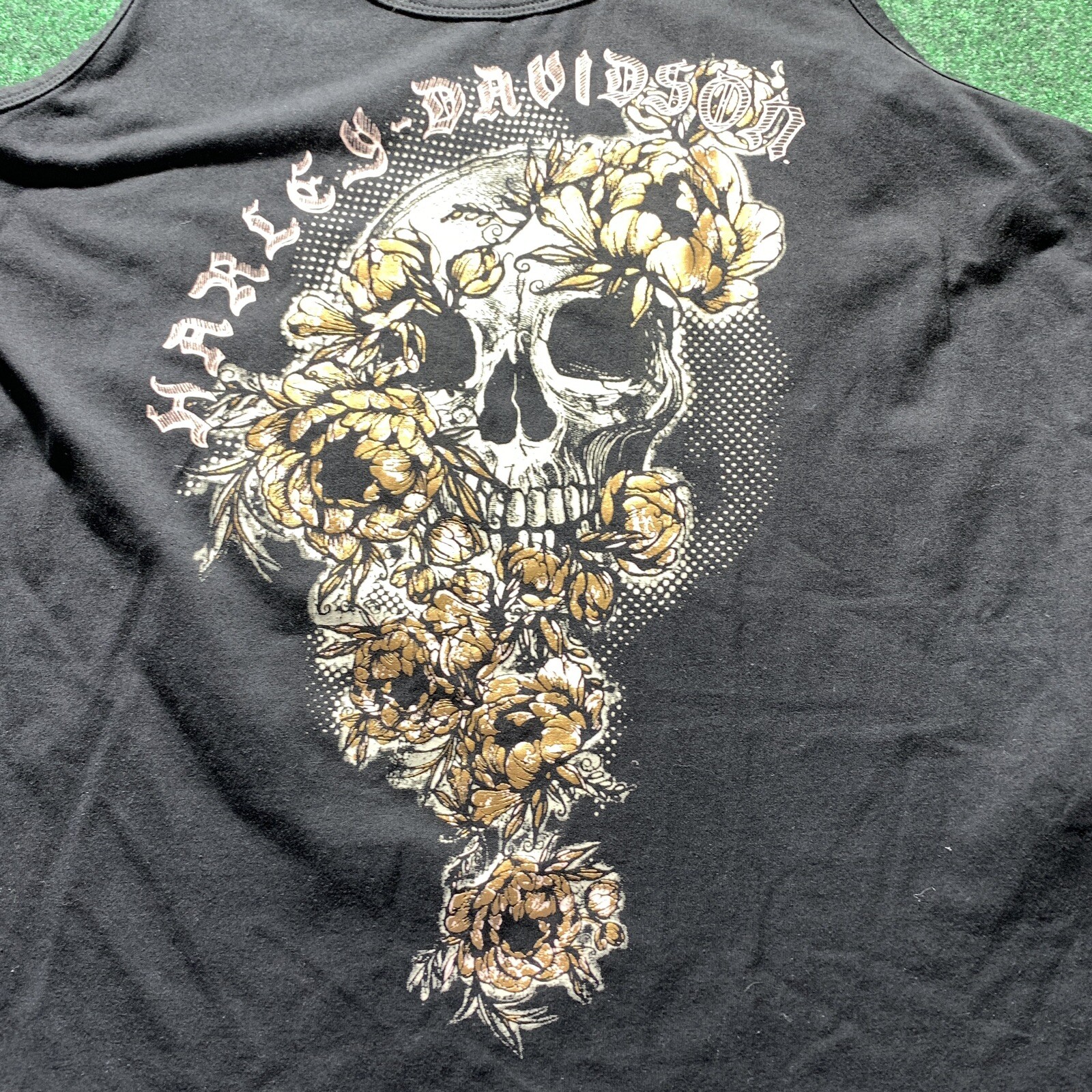 Harley-Davidson Women XL Skull & Roses Tank Top Black… - Gem