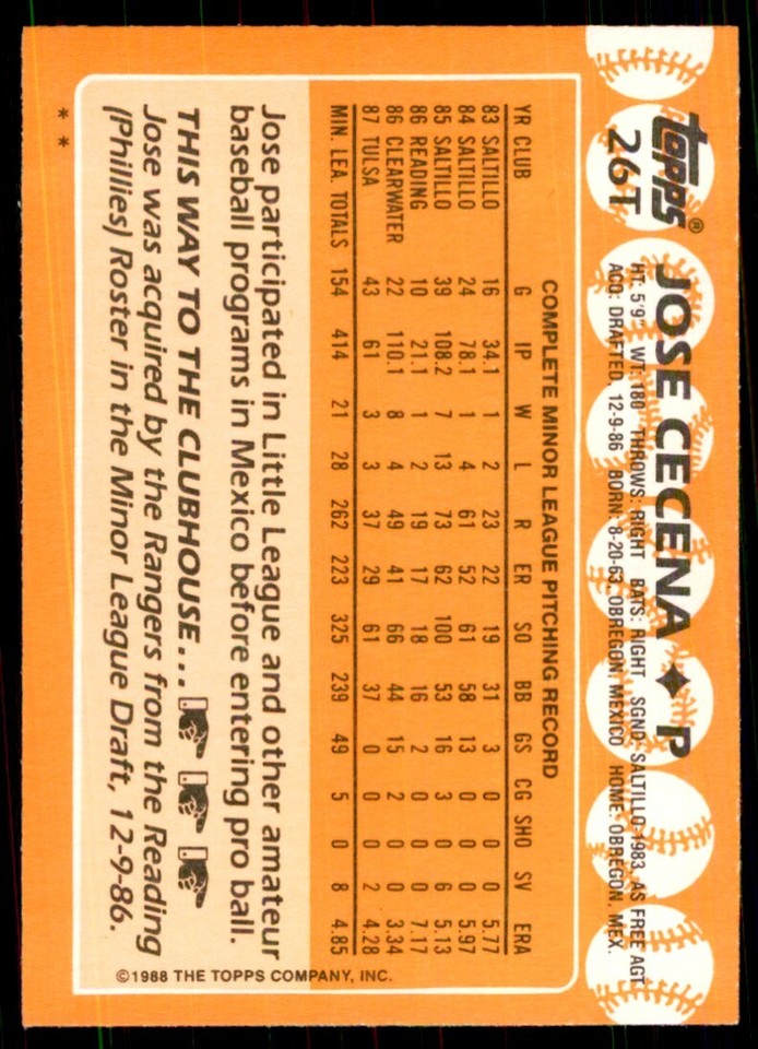 1988 Topps Traded. Jose Cecena Baseball Cards #26T | eBay