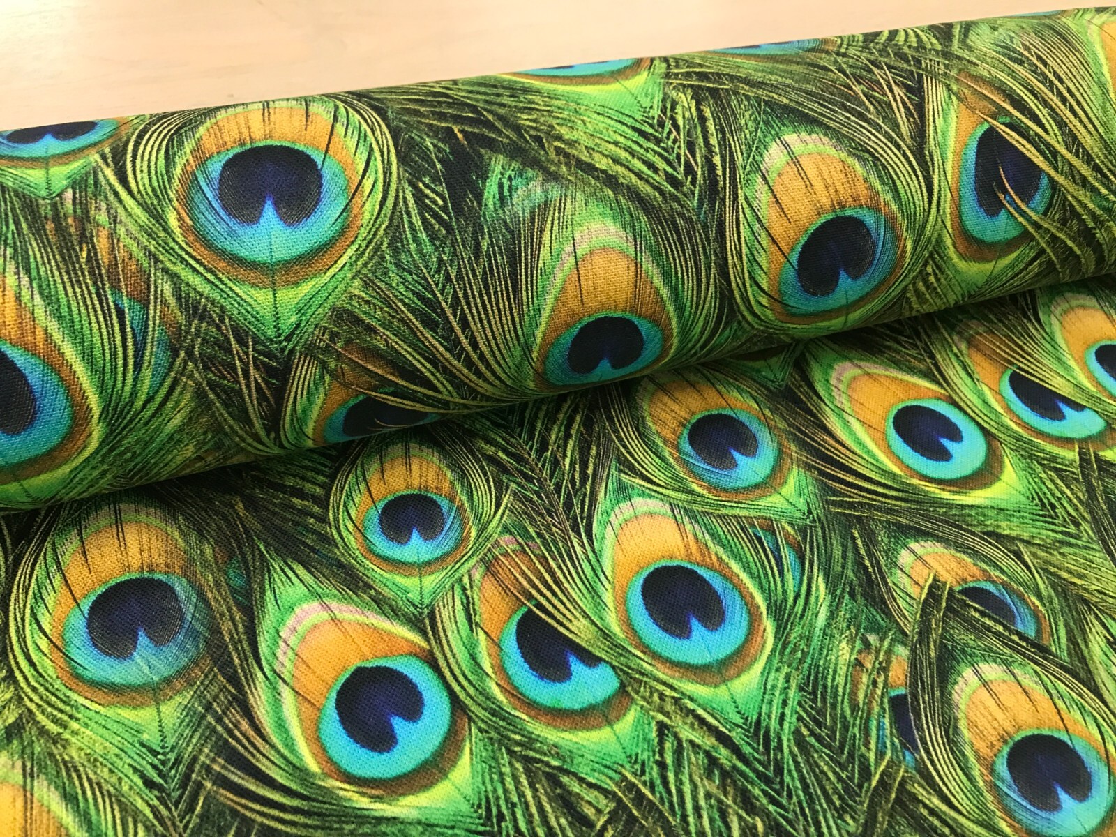 Peacock Curtain Upholstery Cotton Fabric Material - 140cm wide GREEN ...