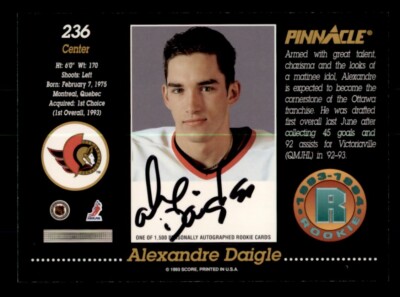 1993-94 PINNACLE #236 ALEXANDRE DAIGLE REDEMPTION ROOKIE RC AUTO /1500 ...
