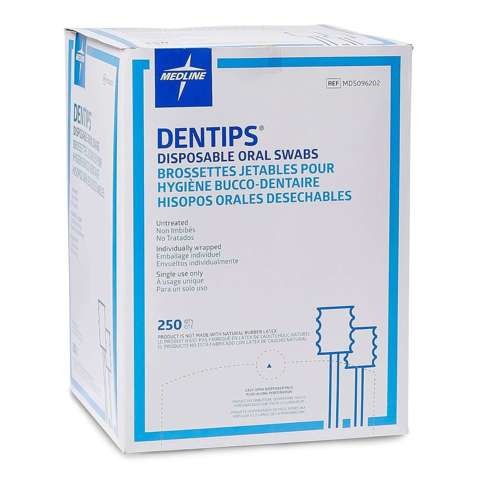 Medline Dentips Disposable Oral Swab Sticks Untreated Adult Blue - 500 ...