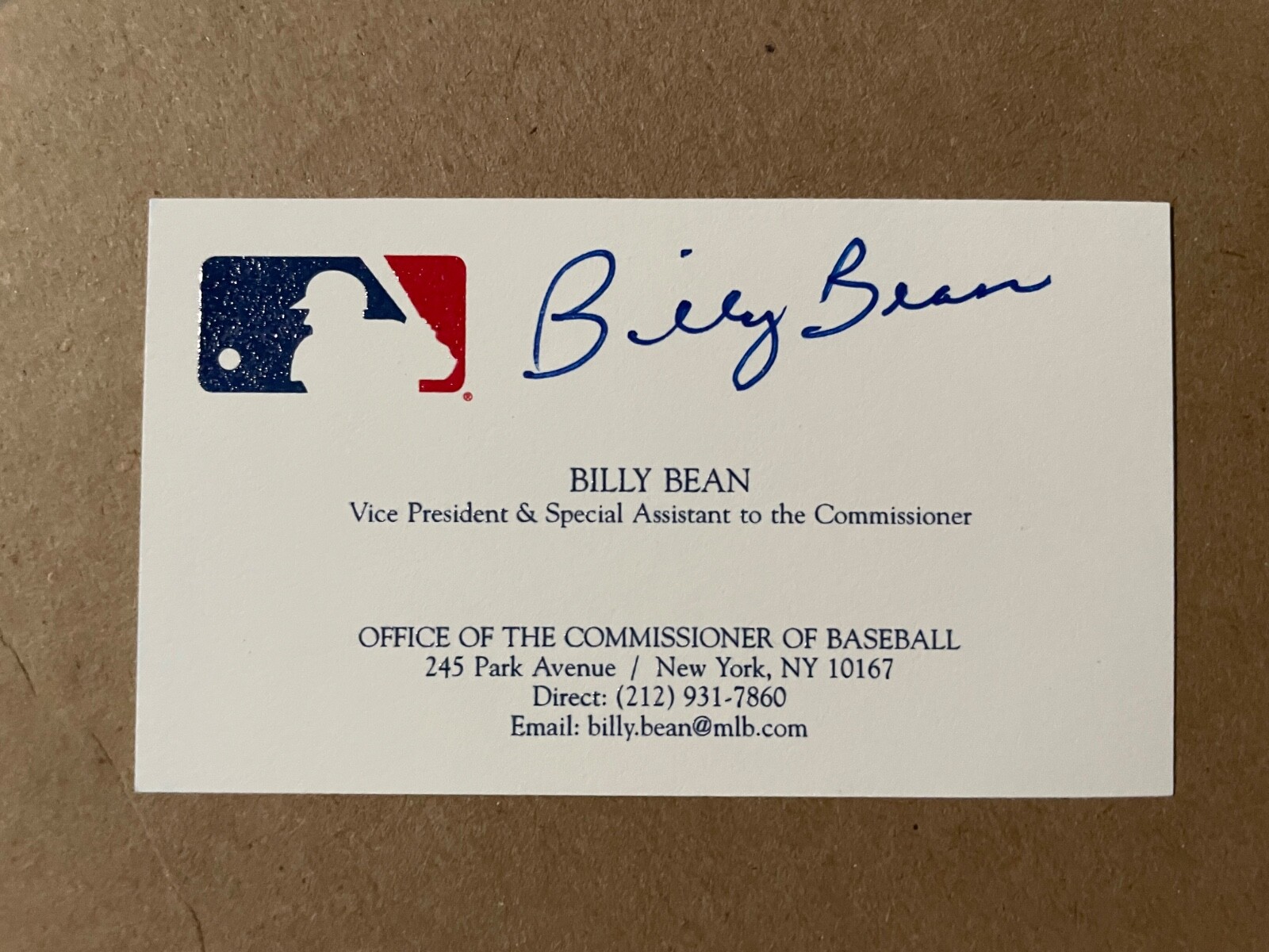BILLY BEAN autograph MLB Vice President COMMISSIONER Asst Signed ...
