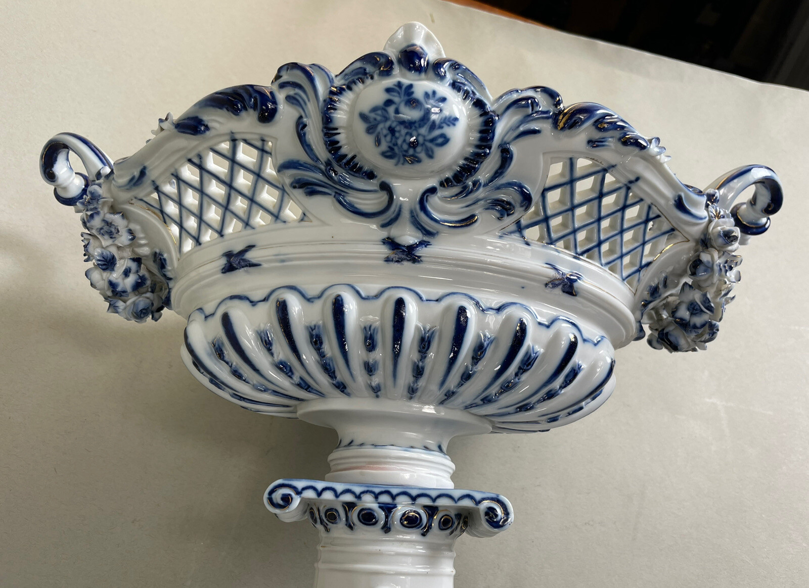Antique Dresden Carl Thieme Reticulated Centerpiece Pedestal Bowl | eBay