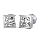 0.42 CARAT D VVS2 PRINCESS CUT DIAMOND STUD EARRINGS BEZEL SET 14K ...