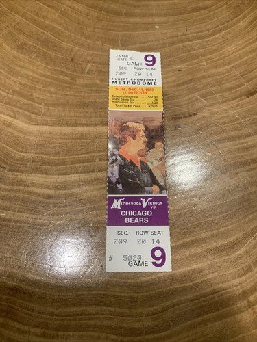 1982 Chicago Bears vs Minnesota Vikings Ticket Stub Game 9 Metrodome ...