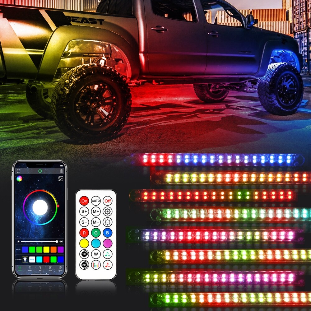 Streetglow Lights Truck 8 Pod + 4 Strip RGB LED Rock Light Underbody