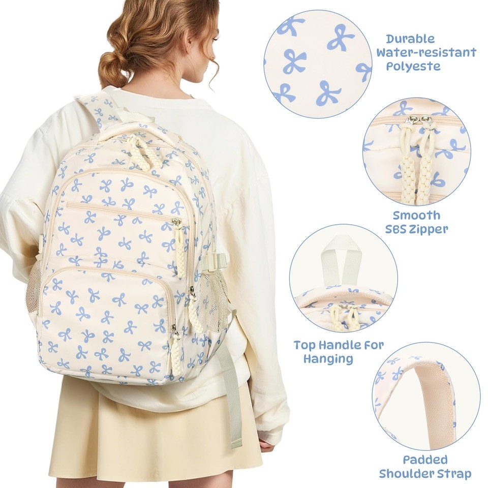 Bow Backpack for Coquette Aesthetic Nylon Rucksack Cute Kawaii Backpack ...
